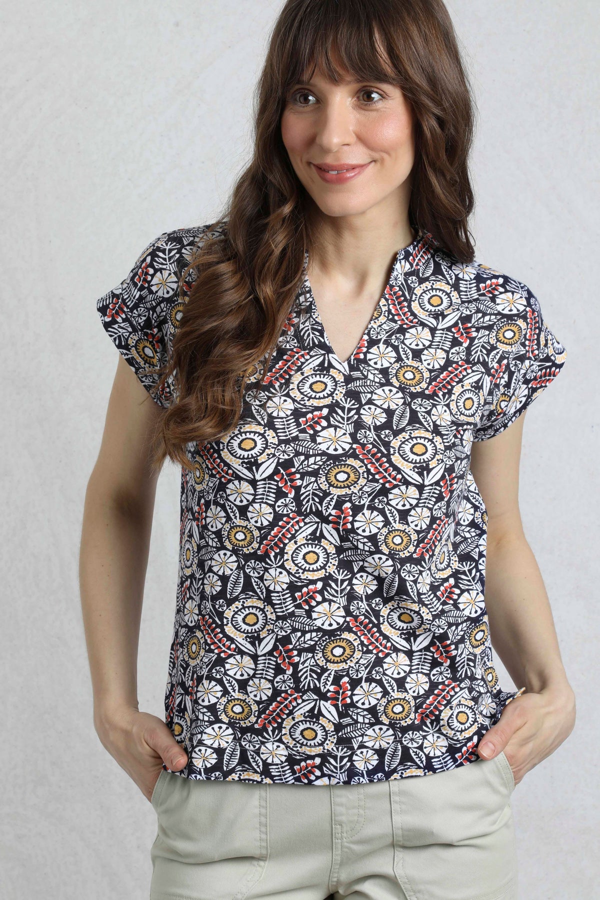 Weird Fish Alia Organic Cotton Printed Jersey Top Navy — Judith Glue