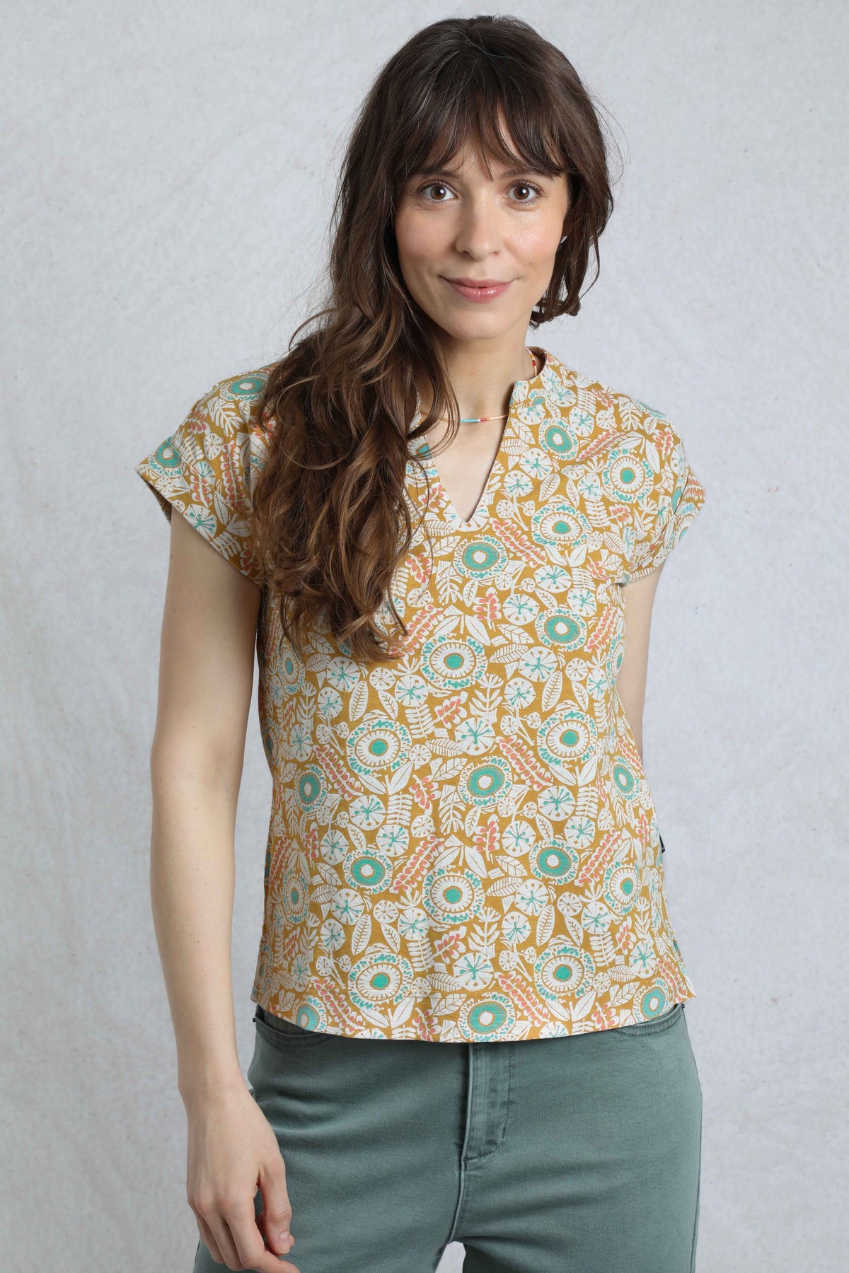 NEW Weird Fish Alia Organic Cotton Printed Jersey Top Deep Amber ...