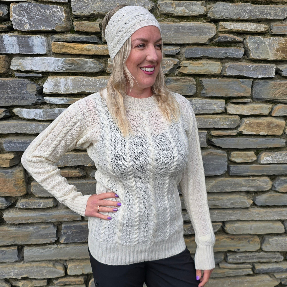 Annie Glue Crew Orca Cable Knit in White — Judith Glue