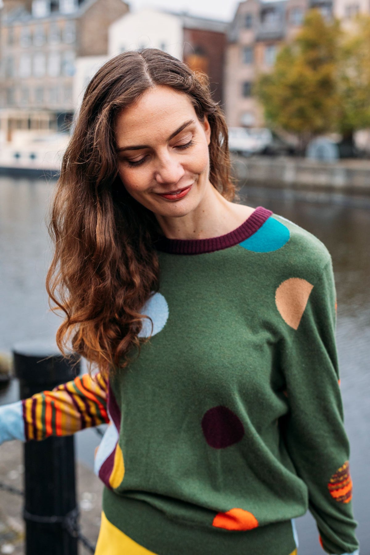 Eribe Melrose Stripe and Dots Reversible Sweater - Olive Dot — Judith Glue