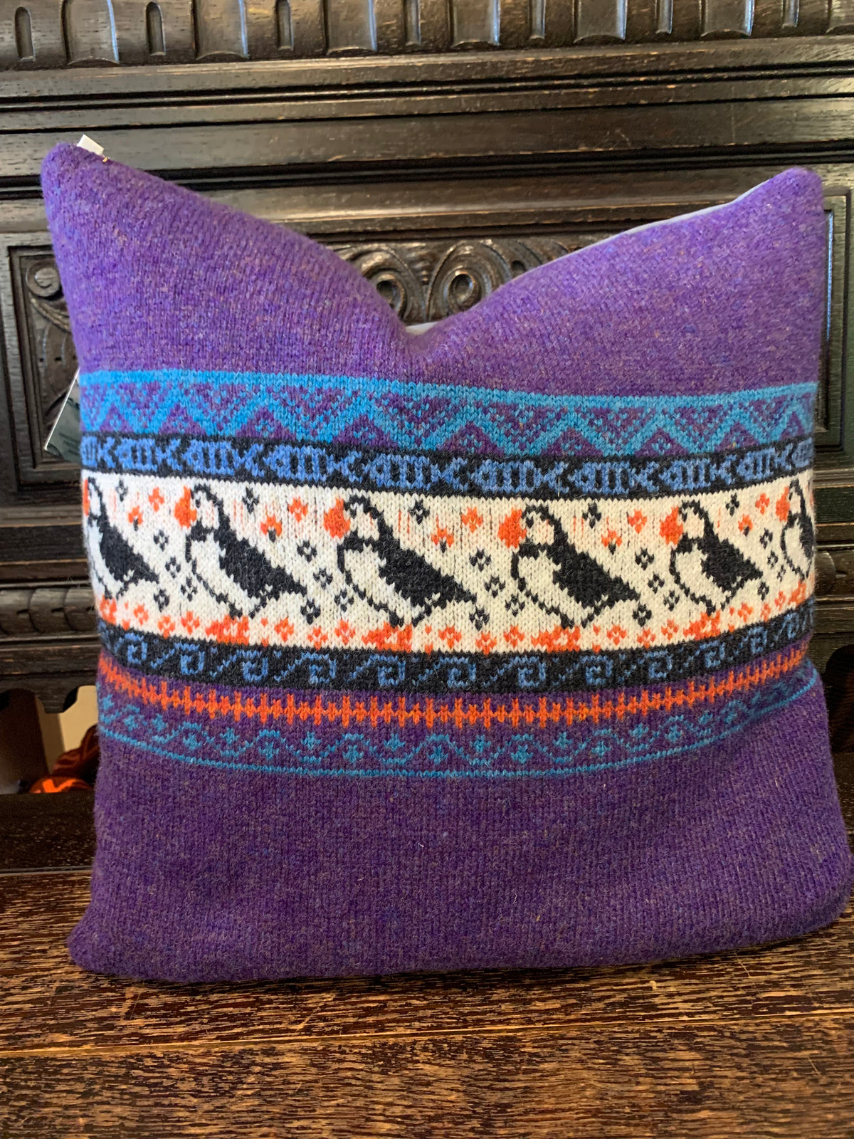 Layla's Craft Corner x Annie Glue Knitwear Purple Puffin Cushion ...