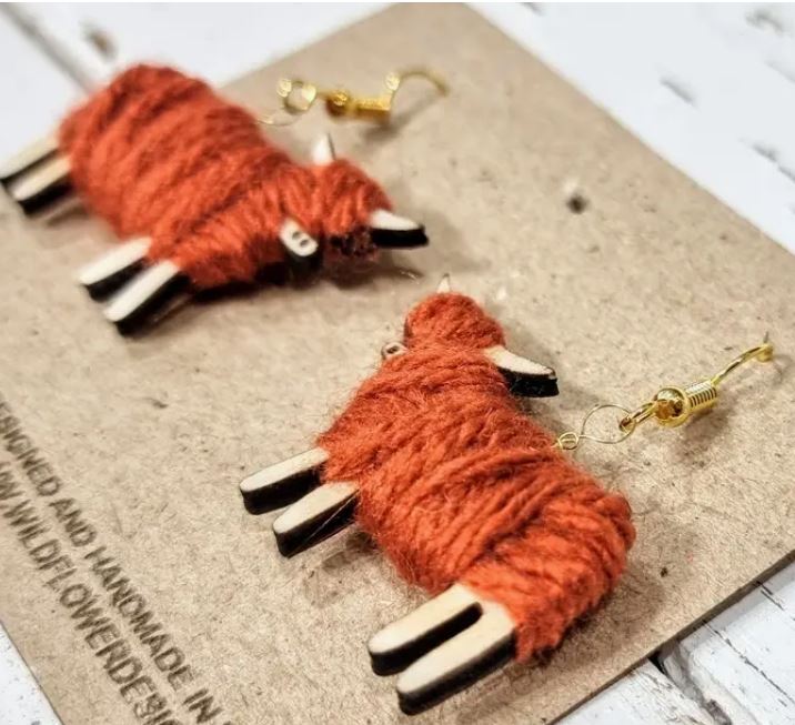 Highland Cow Wool Handmade Drop Earrings - Orange — Judith Glue